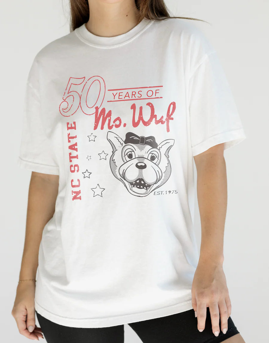 NC State Wolfpack Ms. Wuf 50 Years Comfort Colors T-Shirt